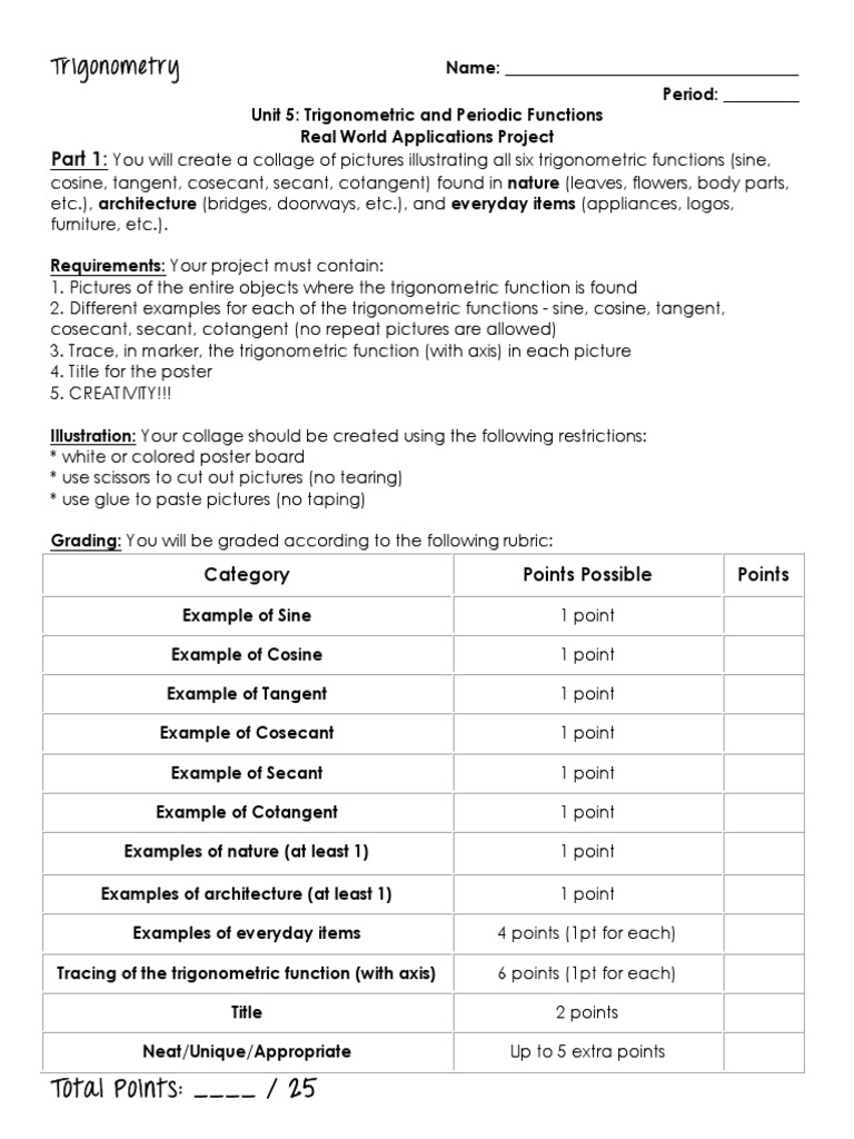 Trigonometry Unit 5 Real World Project | PDF | Trigonometric Functions ...