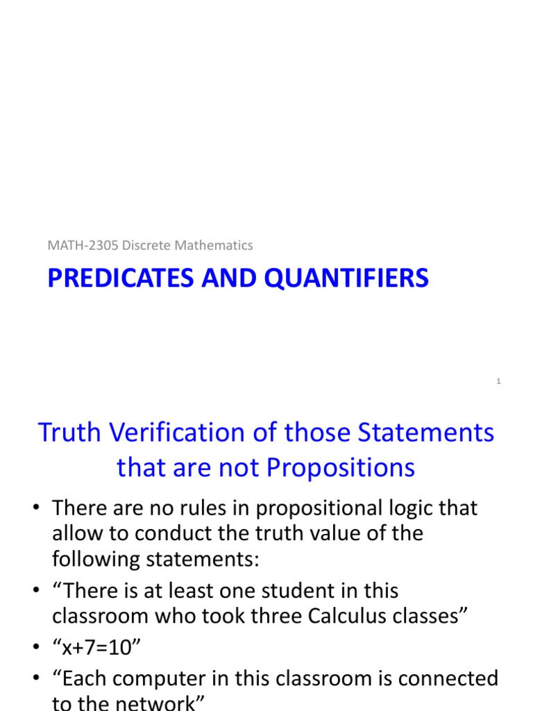 Predicates and Quantifiers: MATH-2305 Discrete Mathematics | PDF ...