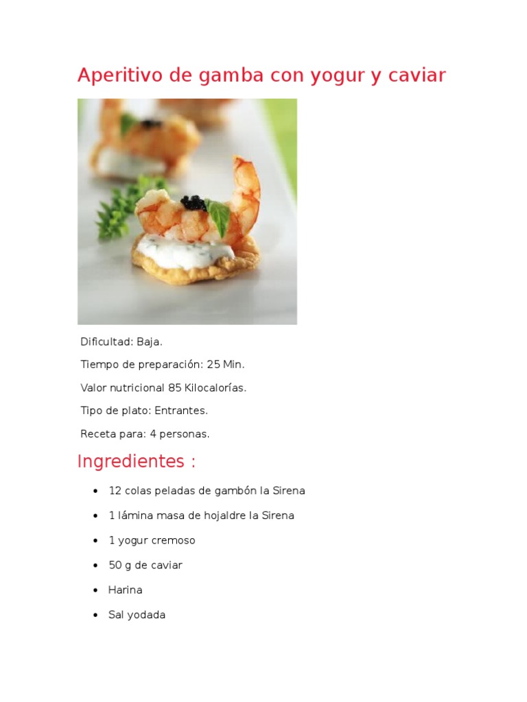 Aperitivo de Gamba Con Yogur y Caviar | PDF