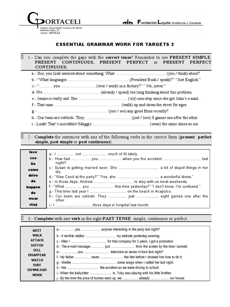 Essential Grammar Work #11 | PDF | Perfect (Grammar) | Grammatical Tense