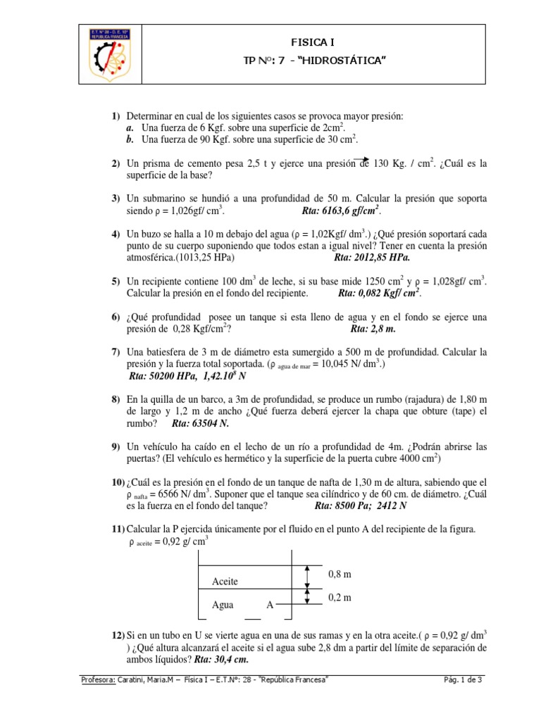 TPN° 7-Hidrostatica | PDF | Presión | Líquidos