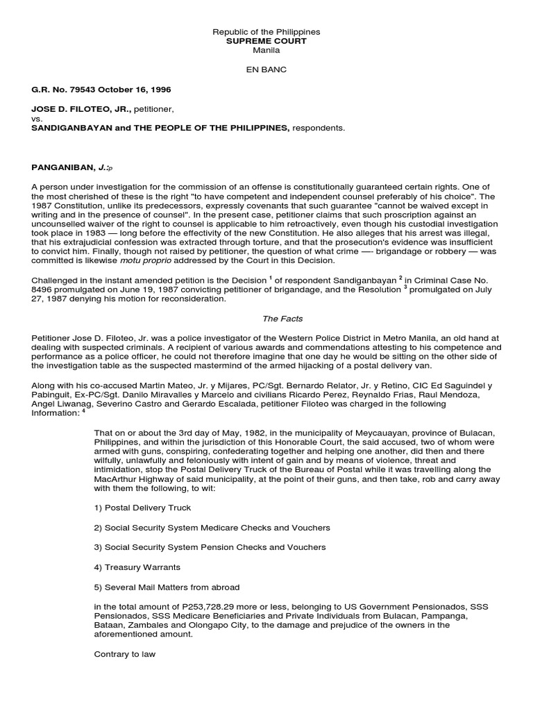 Filoteo v. Sandiganbayan Case Summary | PDF | Miranda Warning ...
