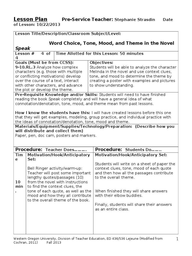 Speak Lesson Plan | PDF | Lesson Plan | Educational Assessment