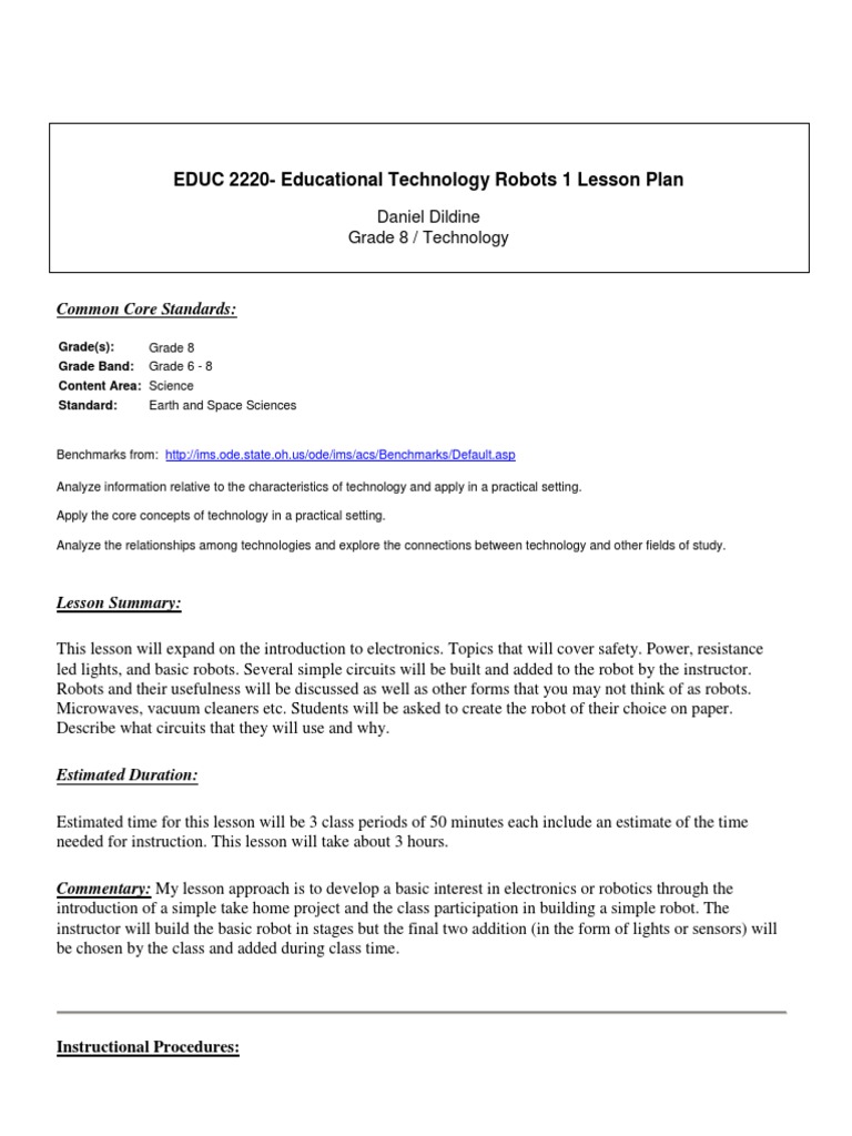 Lesson Plan Robots 1 | PDF | Arduino | Light Emitting Diode