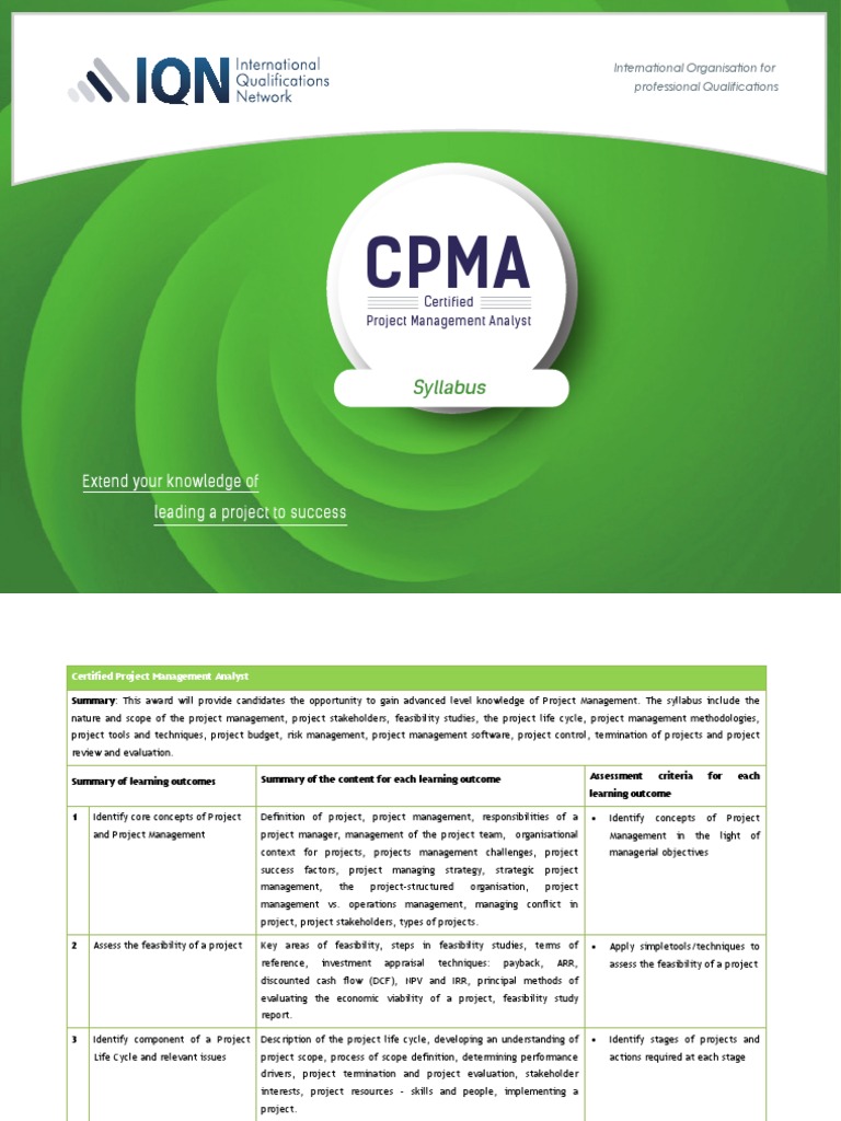 CPMA Certification Syllabus | PDF | Project Management | Feasibility Study