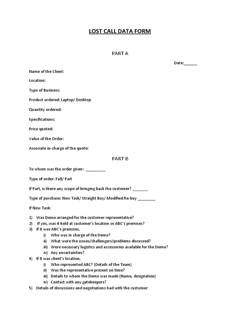 Sales Order Loss Analysis Form | PDF