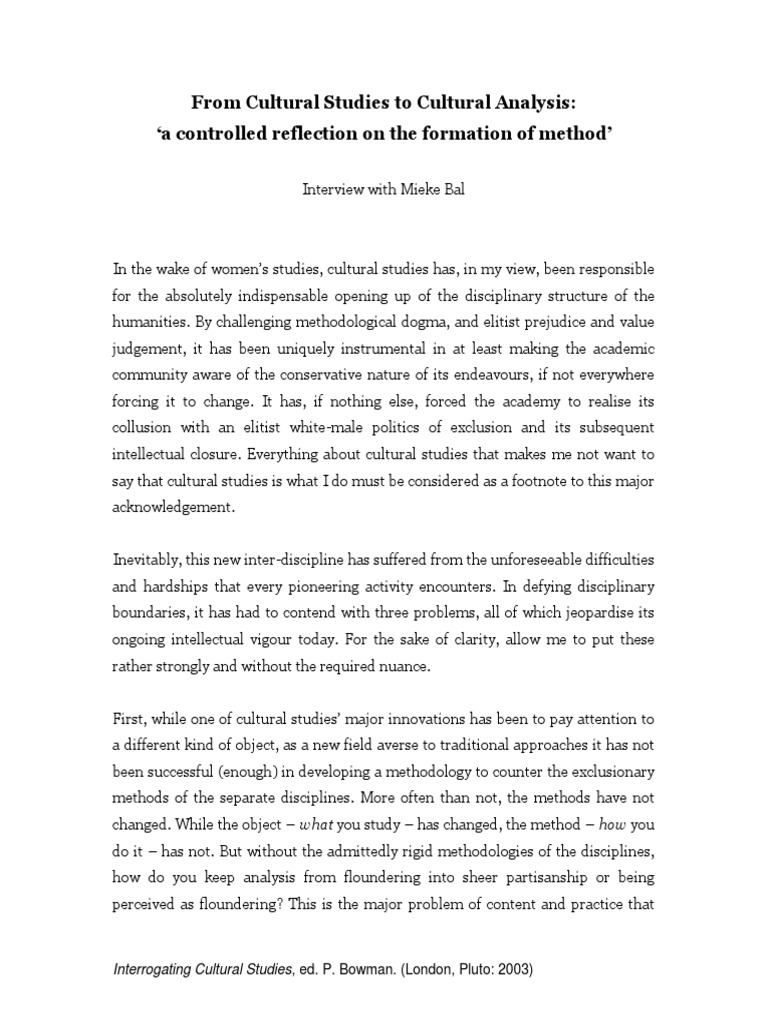 From Cultural Studies To Cultural Analysis: A Controlled Reflection On ...