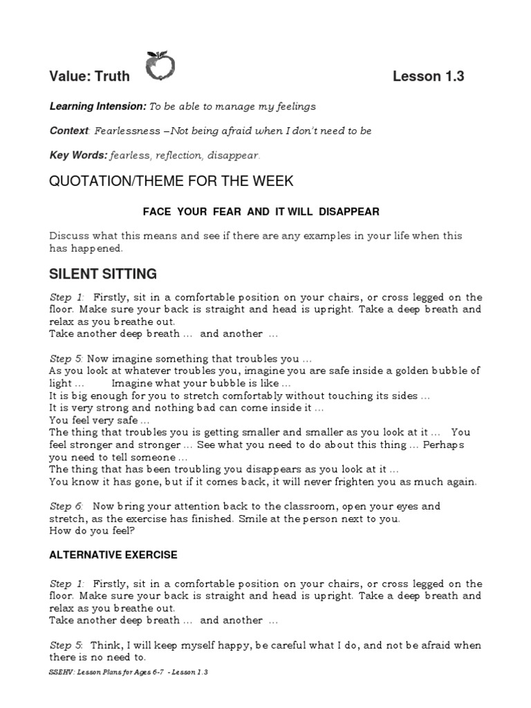Value: Truth Lesson 1.3: Quotation/Theme For The Week | PDF | Lesson Plan