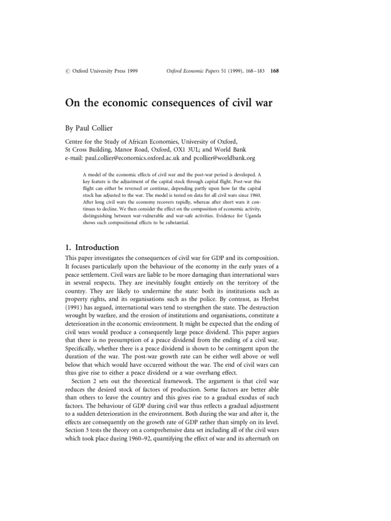 Paul Collier-On The Economic Consequences of Civil War | PDF | Ordinary ...