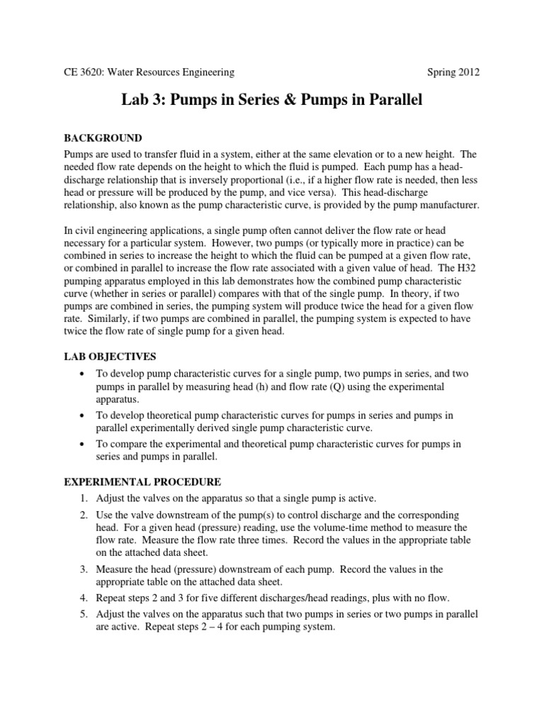 Lab 3-Pumps in Series and Parallel | PDF