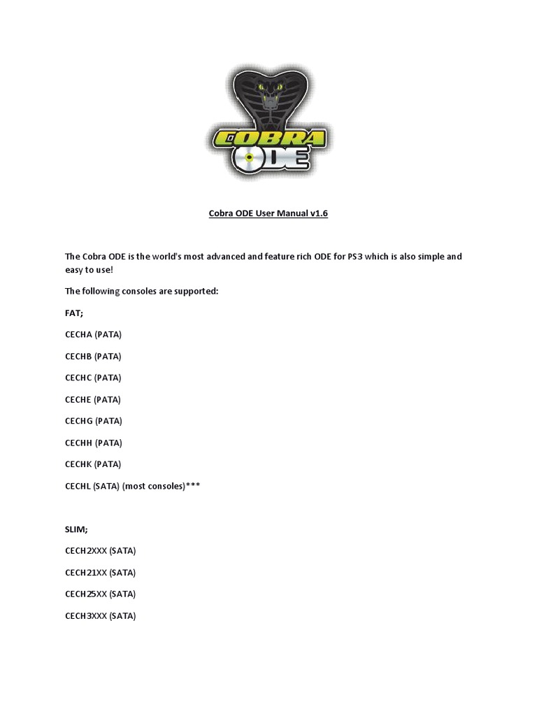 Cobra ODE PS3 User Manual Guide | PDF | Usb | File Format