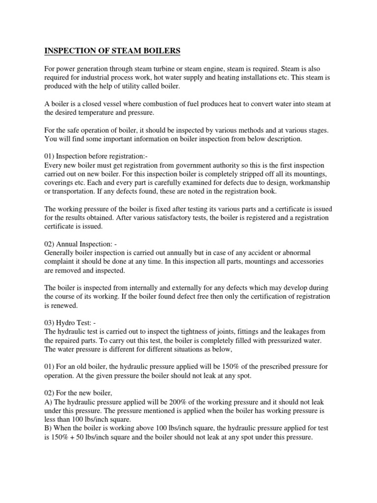 Inspection of Steam Boilers | PDF | Steam Engine | Boiler