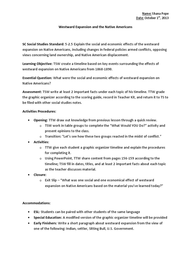 Westward Expansion and Its Effect On Native Americans Lesson Plan | PDF ...