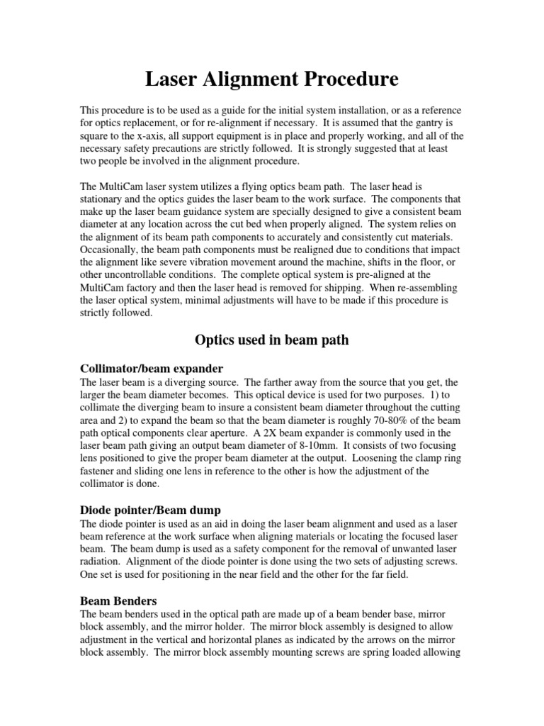 Laser Alignment Procedure | PDF | Laser | Lens (Optics)
