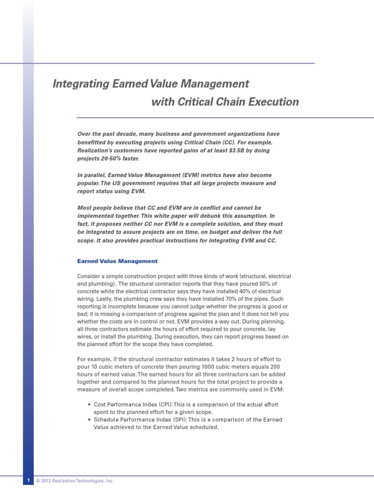 Integrating Earned Value Management With CC Execution | PDF ...
