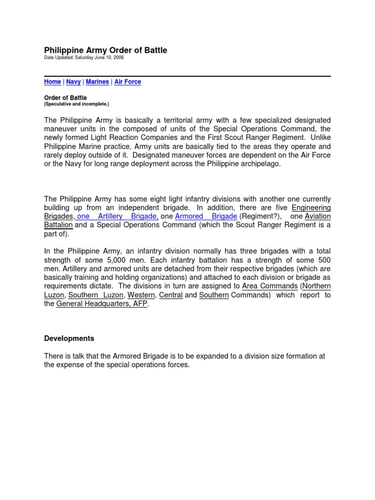 Philippine Army Organization | PDF | Brigade | Division (Military)