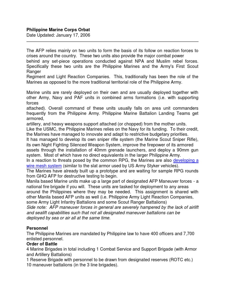 Philippine Marine Corps Orbat | PDF | Battalion | United States Marine ...