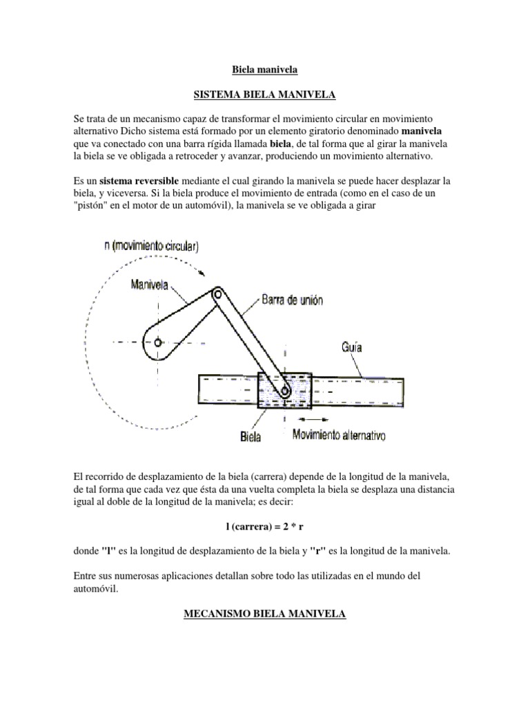 Mecanismo Biela-Manivela: Aplicaciones | PDF | Pistón | Movimiento (física)
