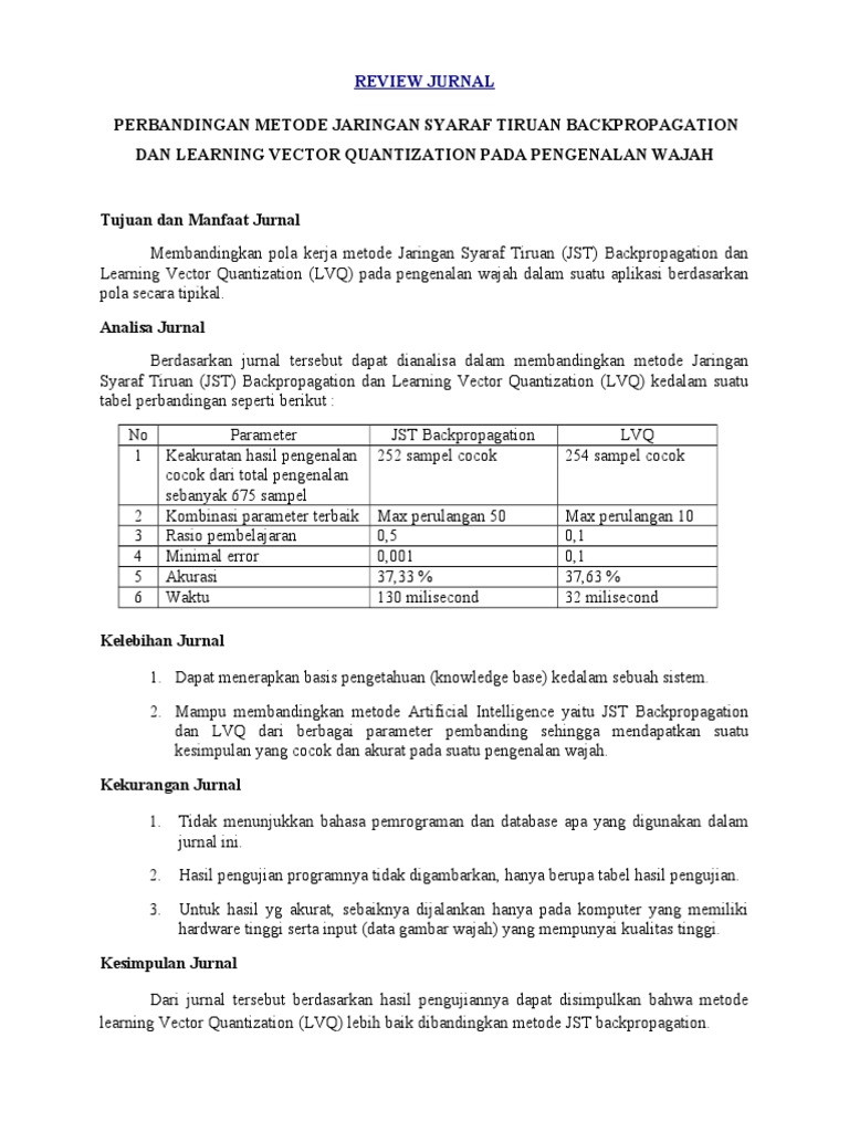 Perbandingan Metode Jaringan Syaraf Tiruan - REVIEW | PDF