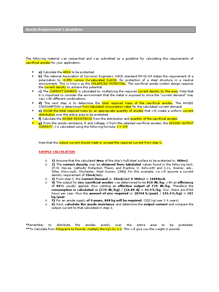 Sacrficial Anode Requirement Calculation (+!!!!!!!!!!!!) | PDF | Anode ...