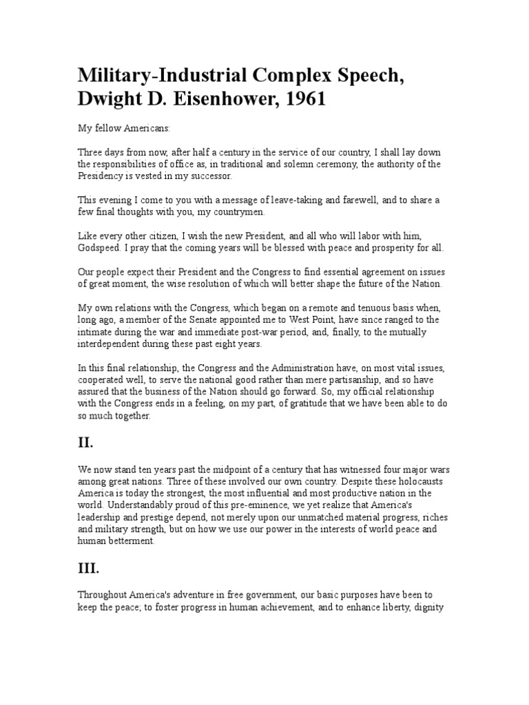 Military-Industrial Complex Speech - Eisenhower 1961 | PDF | Politics