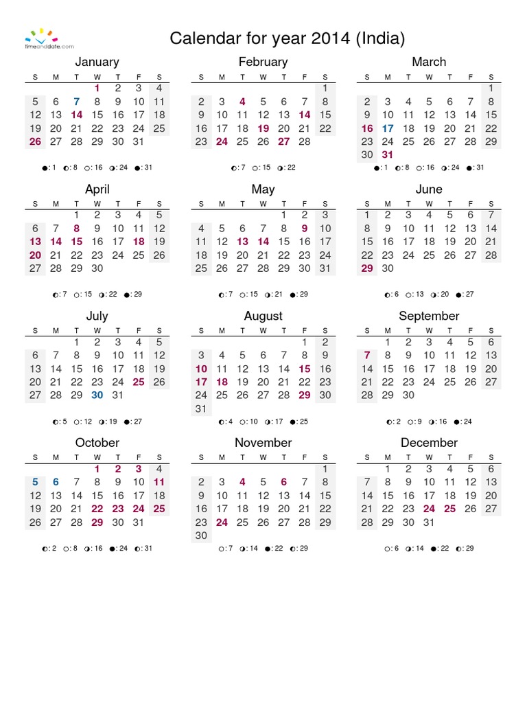 2014 India Calendar with Festivals | PDF