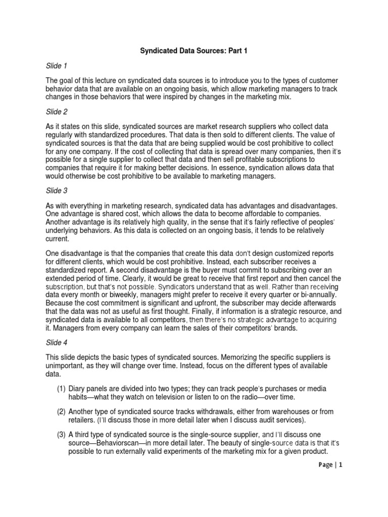 Slide 1: Syndicated Data Sources: Part 1 | PDF | Coupon | Audience ...