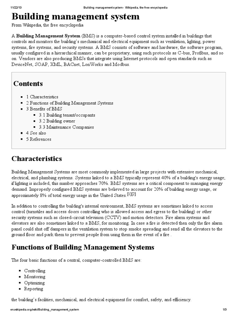 Building Management System - Wikipedia | PDF | Systems Engineering ...