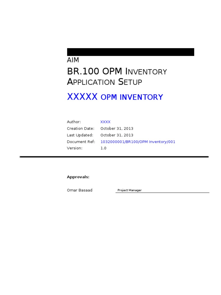 BR100 OPM Inventory Application Setups | PDF | Semiconductors | Chemical Product Engineering