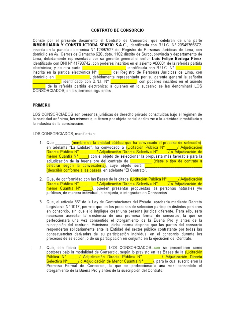 Modelo 3 Contrato de Consorcio | PDF | Contabilidad | Ley común