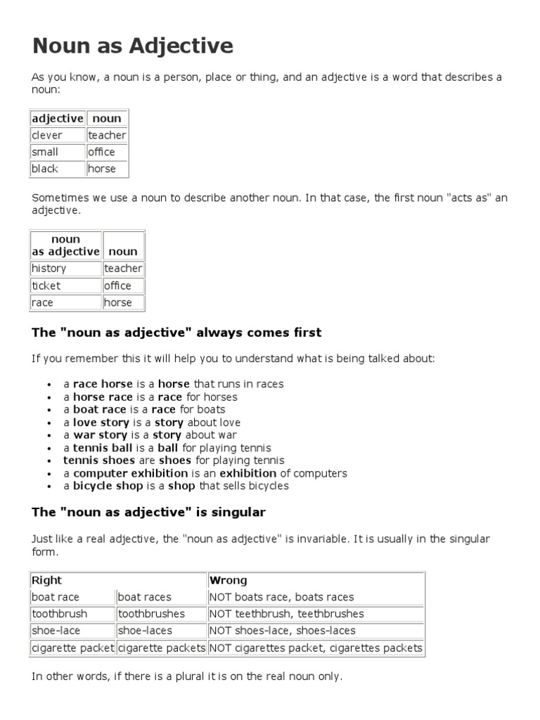 Noun As Adjective | PDF | Adjective | Noun