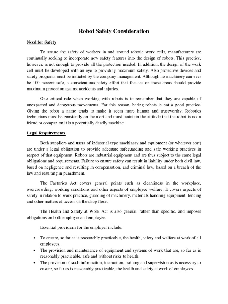 Robot Safety Consideration | PDF | Robot | Robotics