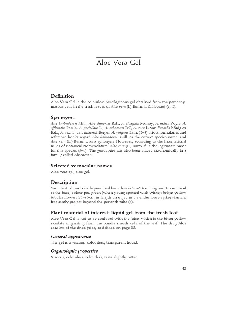 Aloe Vera gel-WHO Herbal Monograph PDF | PDF | Wound Healing | Healing