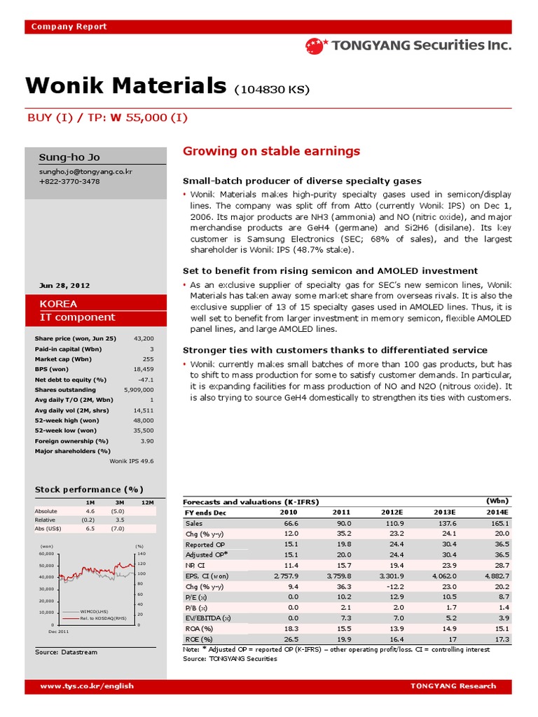 Wonik Materials | Download Free PDF | Equity (Finance) | Financial Analyst
