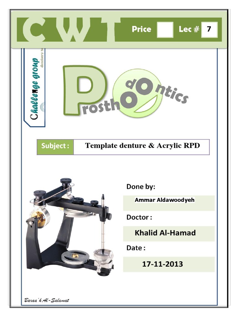 Prostho VI - Lec 7 - Template Denture & Acrylic RPD | PDF | Dentures ...