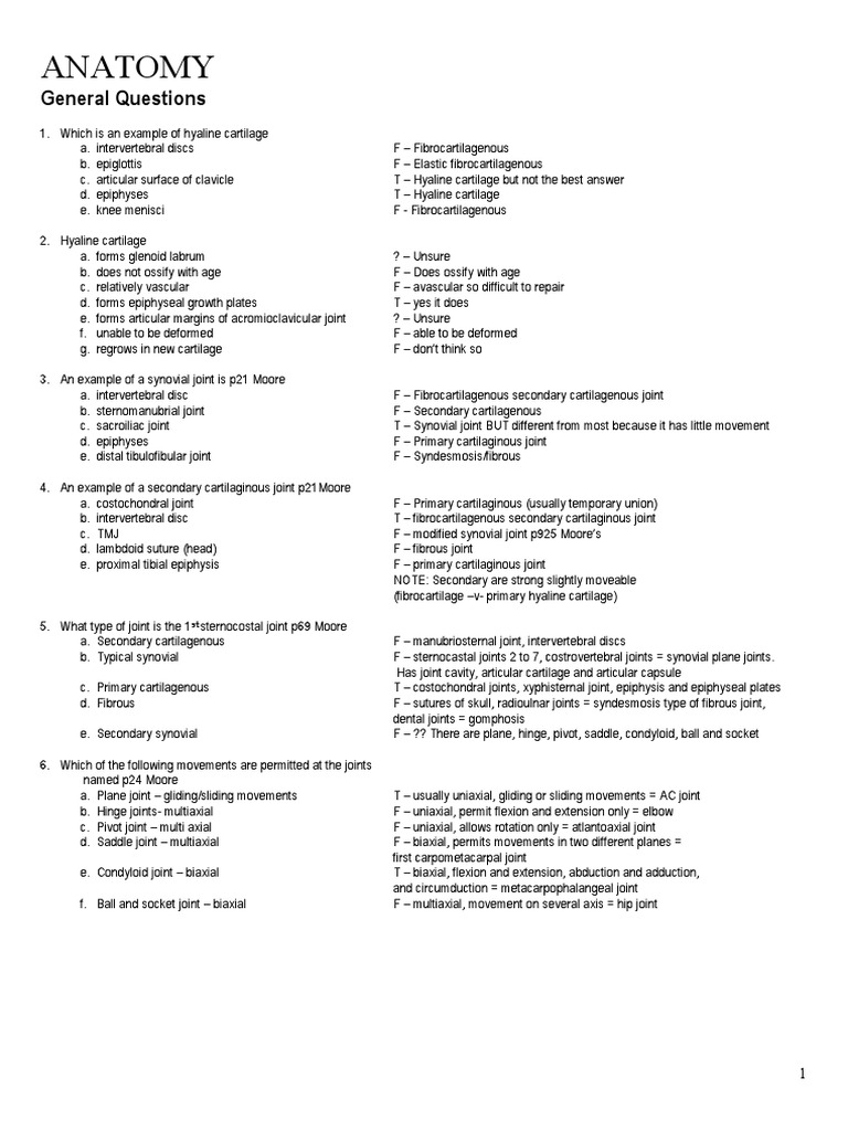 Anatomy MCQs and Answers Overview | PDF