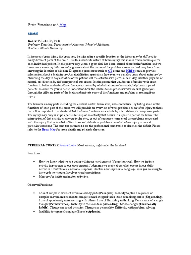 Brain Functions and Map | PDF | Traumatic Brain Injury | Visual System