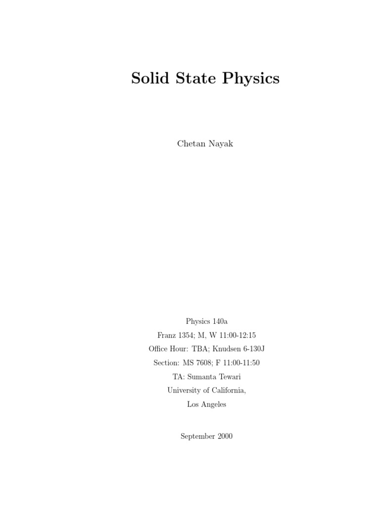 Solid State Physics | PDF | Crystal Structure | Condensed Matter Physics Solid State Physics | PDF | Crystal Structure | Condensed Matter Physics