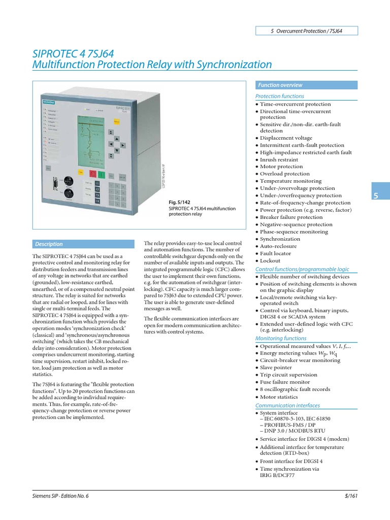 Siprotec 7sj64 Catalog Sip E6 | PDF | Relay | Switch