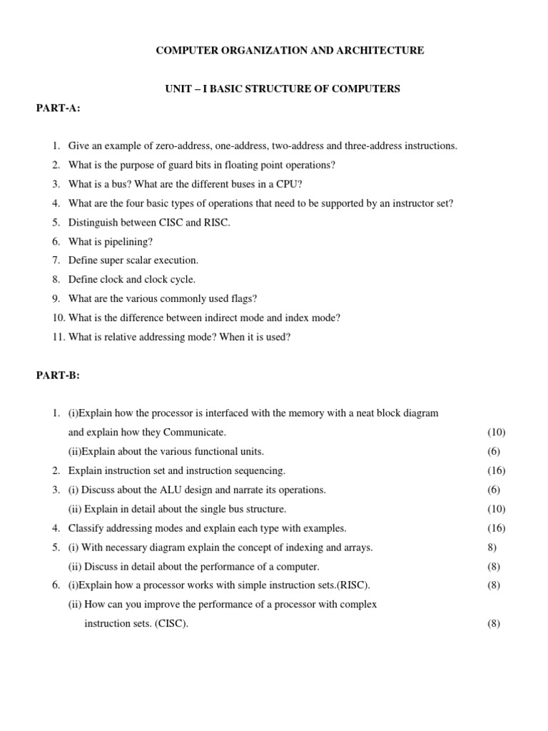Coa Important Questions (1) | Instruction Set | Cpu Cache