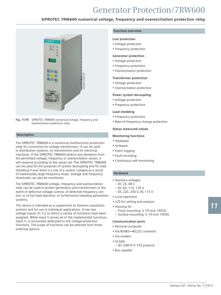 7rw600 Catalog Sip E7 | PDF | Electric Power System | Relay