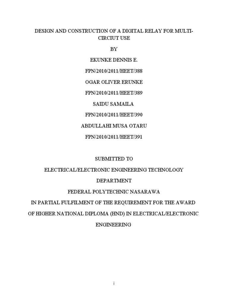 Digital Relay Design for Multi-Circuit Use | PDF | Relay | Digital ...
