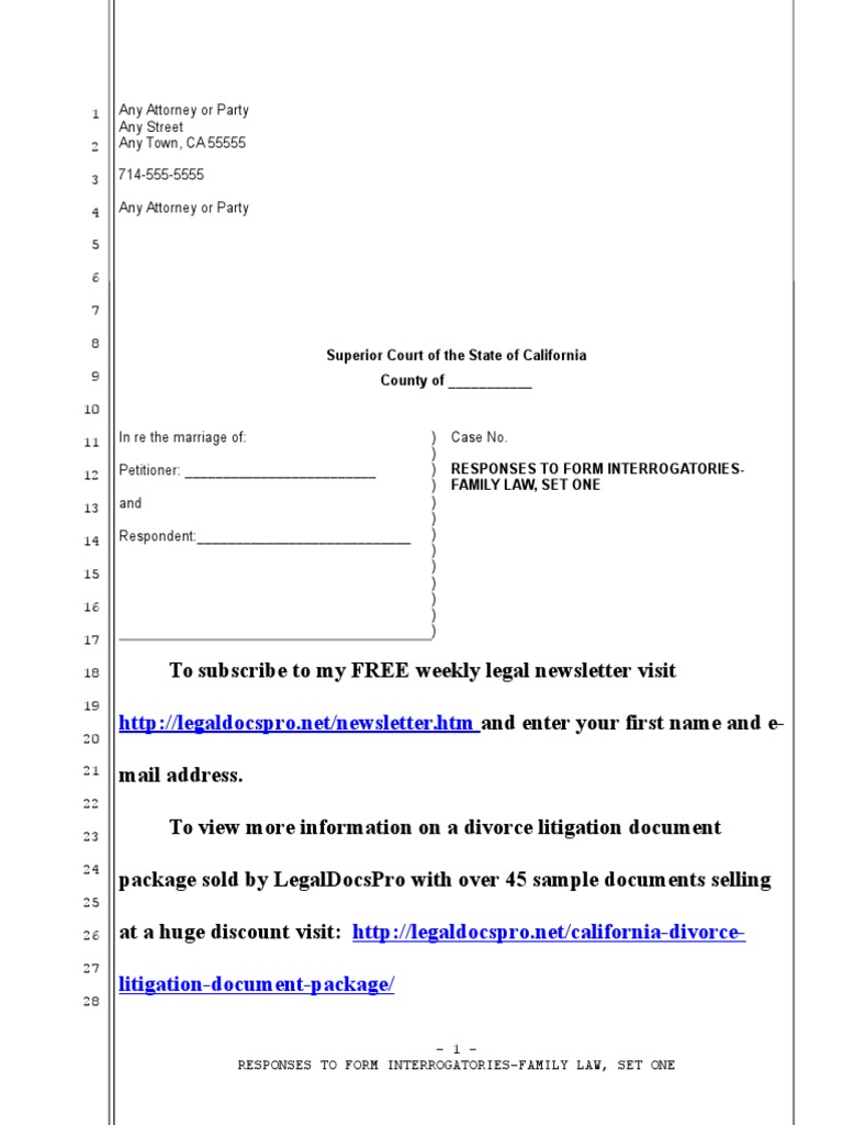 Divorce Interrogatory Responses Template | PDF | Discovery (Law) | Virtue