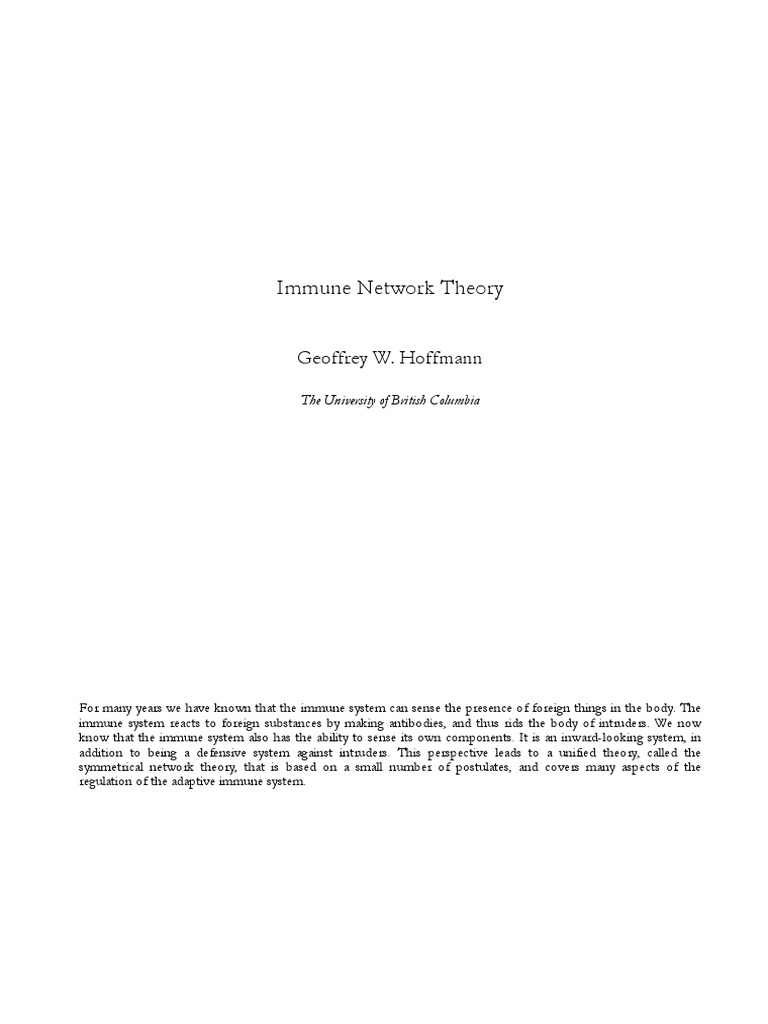 Immune Network Theory: Geoffrey W. Hoffmann | PDF | Immune System ...