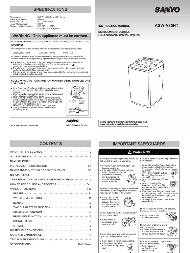 Washing Machine Manual | Washing Machine | Tap (Valve)