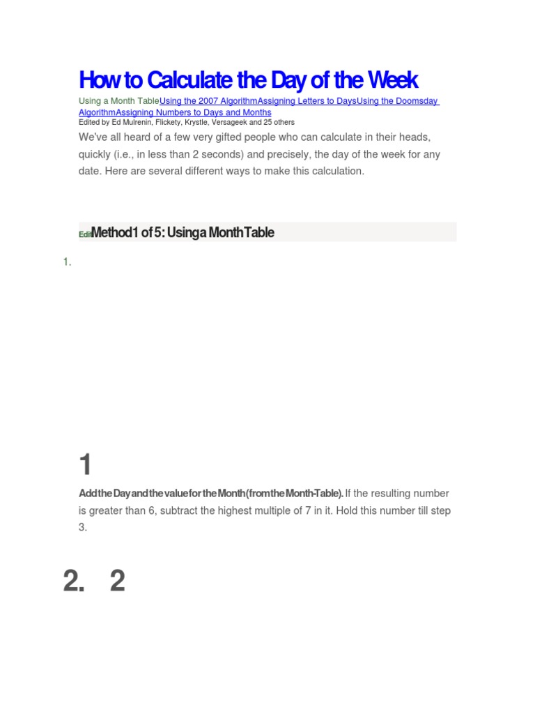 Methods to Calculate Day of the Week | PDF | Teaching Mathematics | Science
