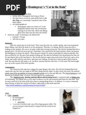 Cat In The Rain Ernest Hemingway