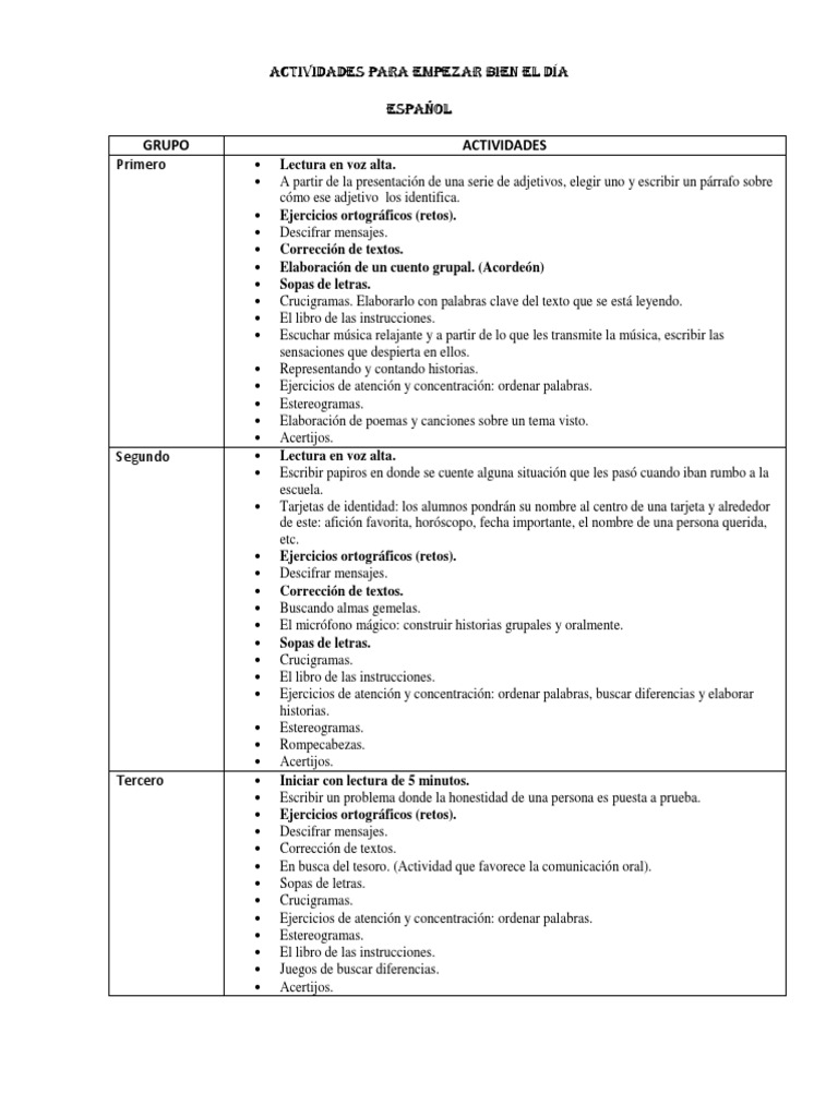 Actividades para Empezar Bien El Día | PDF