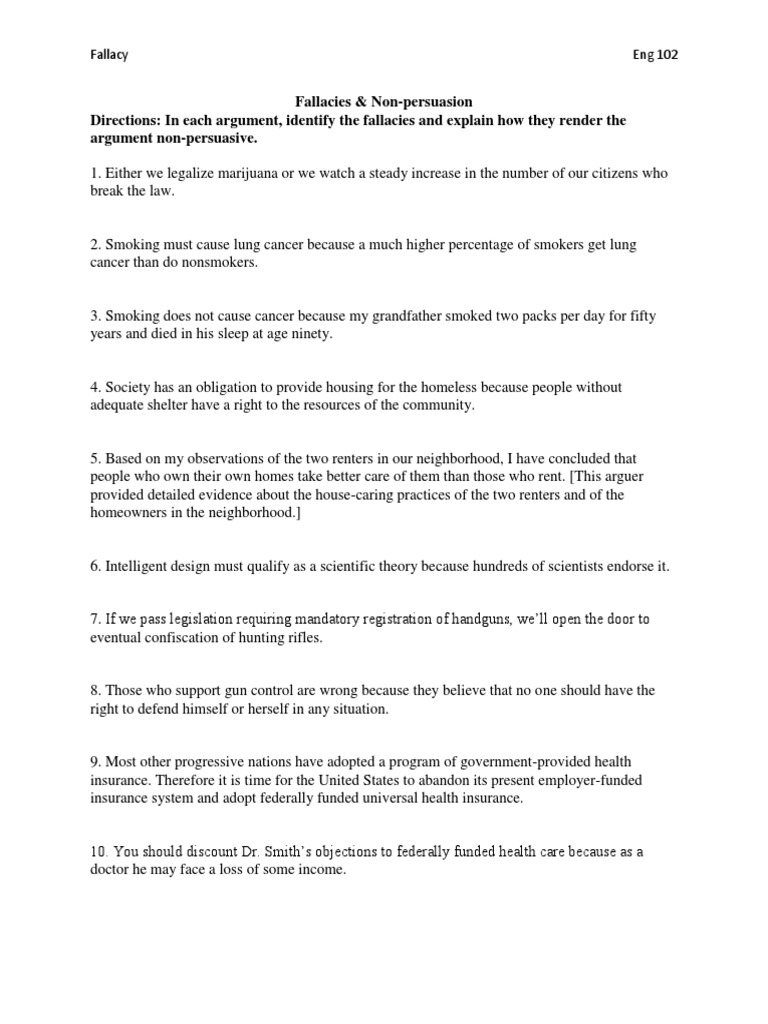 Eng102 Fallacy Handouts | PDF | Fallacy | Argument