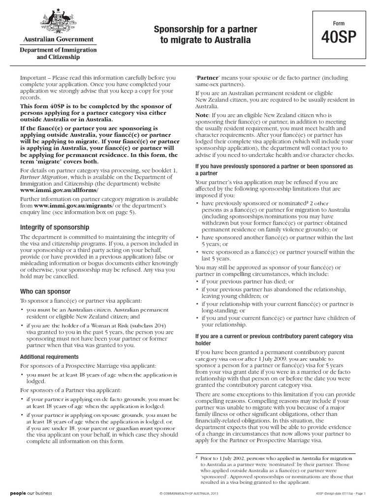 40sp Australian Visa Form | PDF